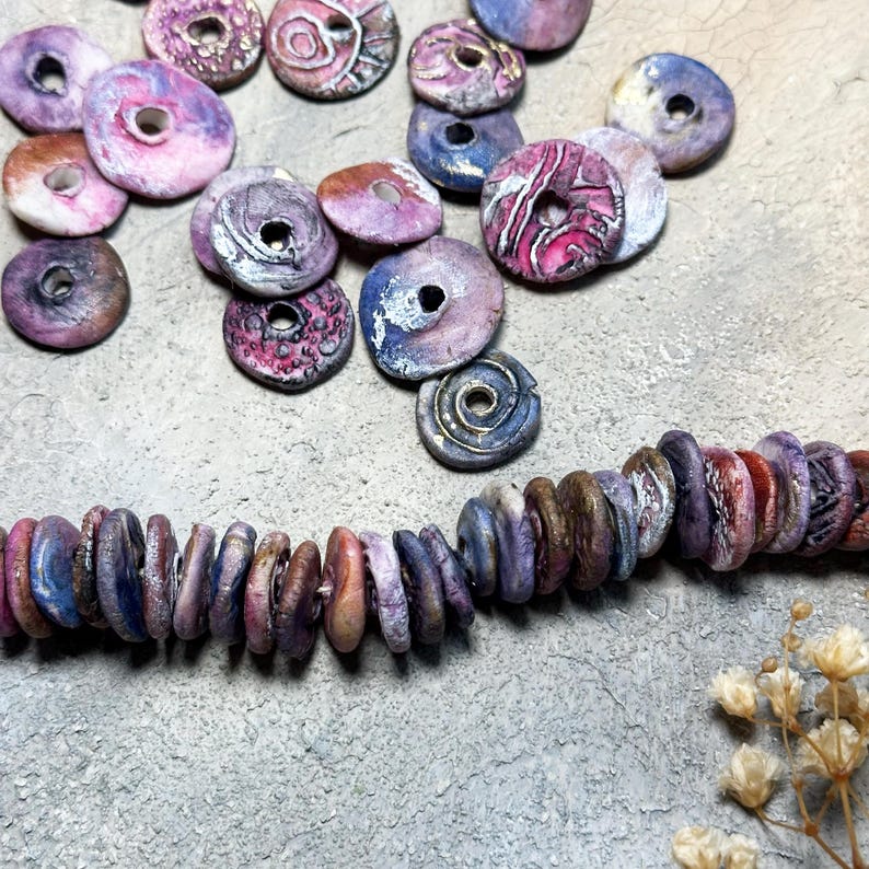 Porcelain Beads, Rustic Clay Beads, Disc Beads, Handmade Findings, Boho ...