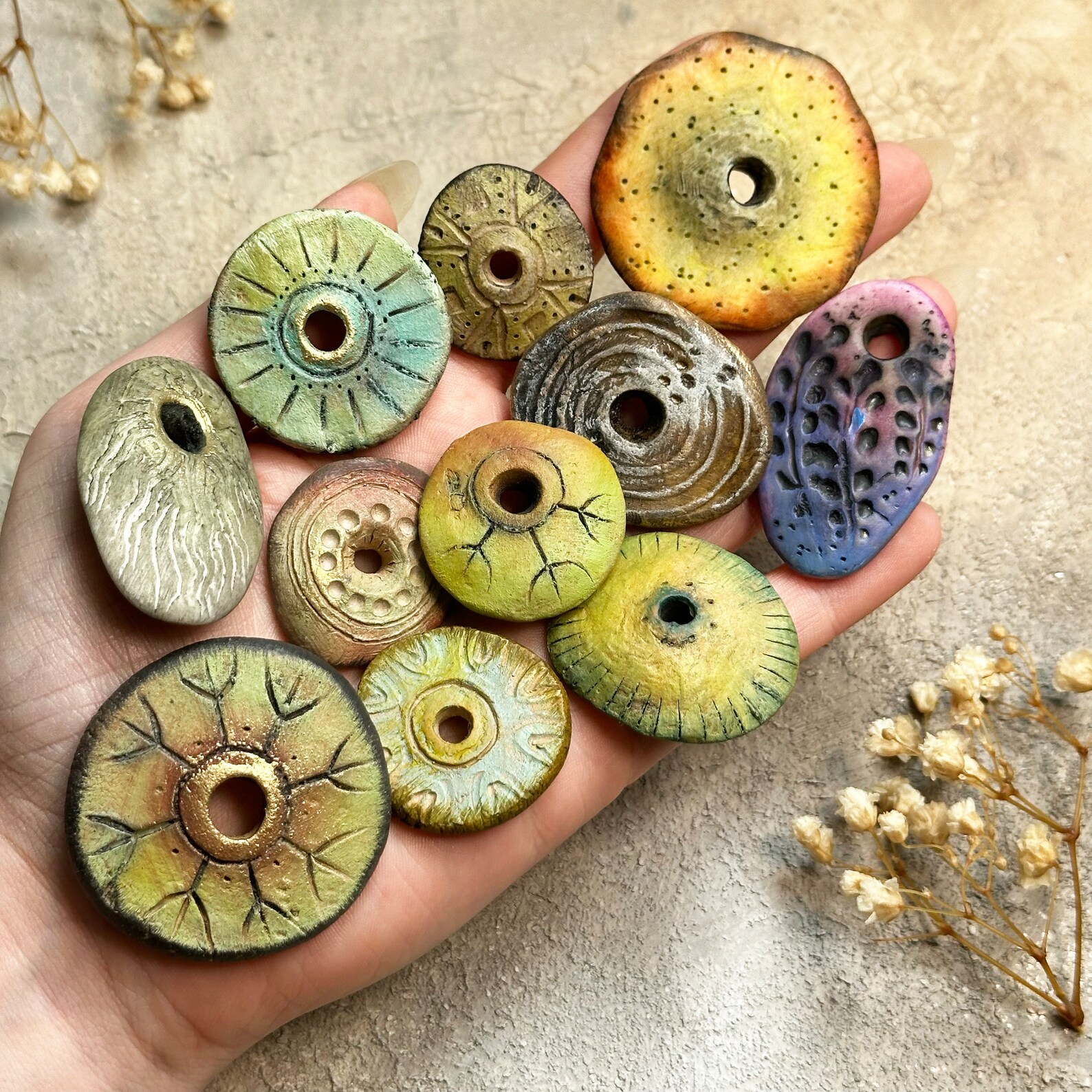 Porcelain Pendant, Rustic Charms, Clay Art Beads, Handmade Findings ...