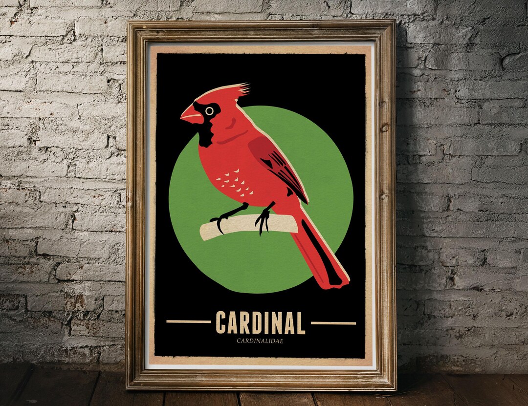 Cardinal Bird Poster Art Print, Bird Art, Bird Print, Retro Bird Poster ...