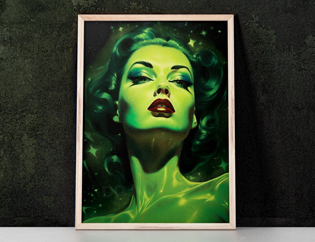 Green Kitsch Lady 10 Art Print Inspired by Vladimir Tretchikoff, Mid ...