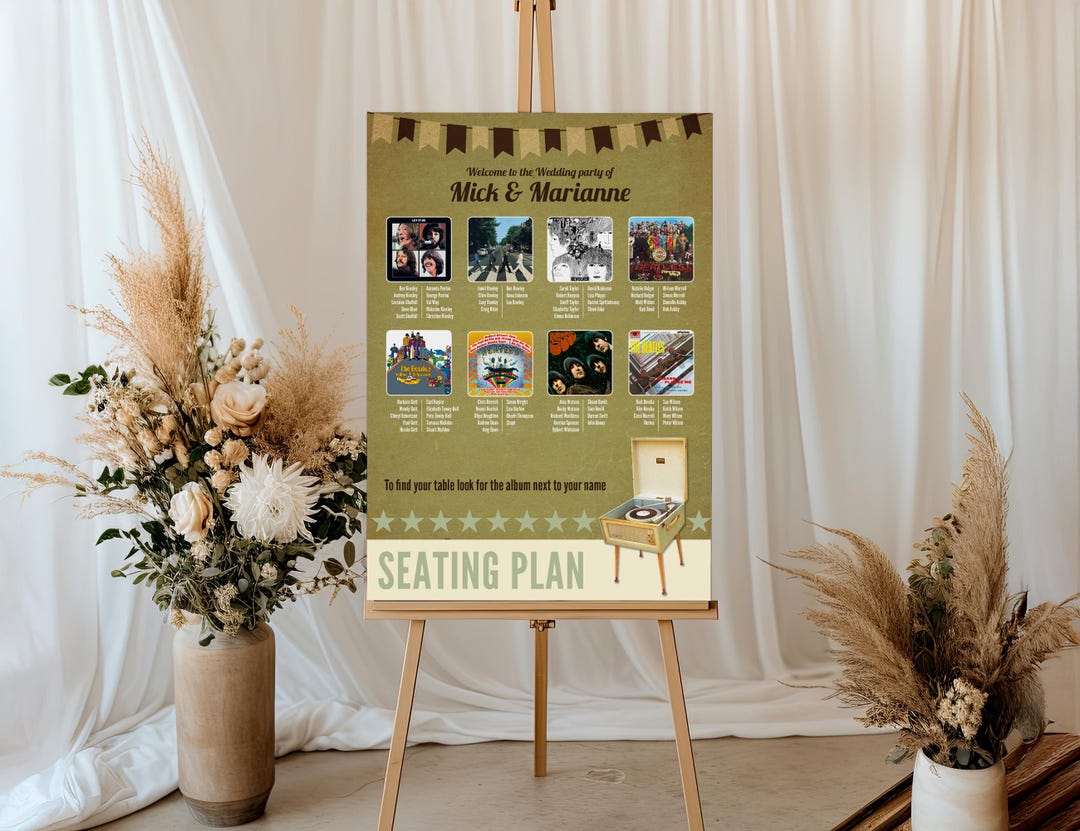 Music Vinyl Wedding Seating Plan | Retro Vinyl Record Table Plan ...