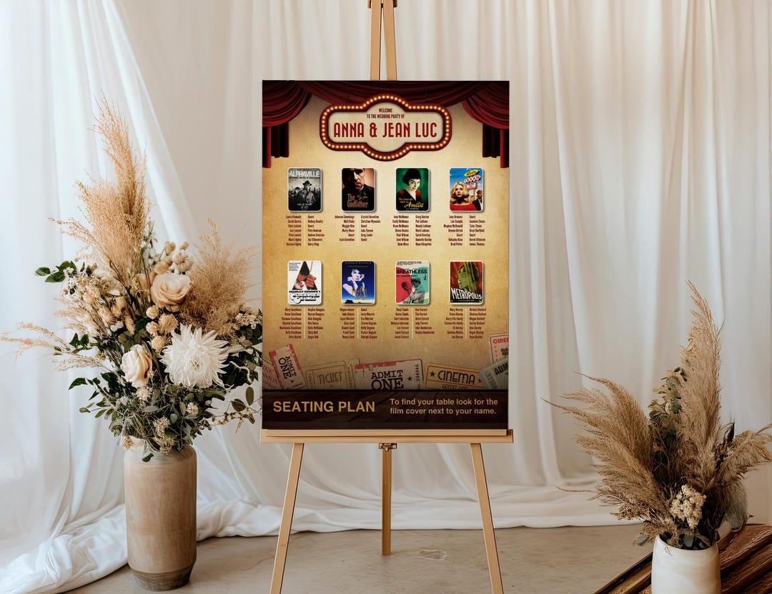 Movie Film Cinema Wedding Seating Plan | Hollywood Film Theme Table ...