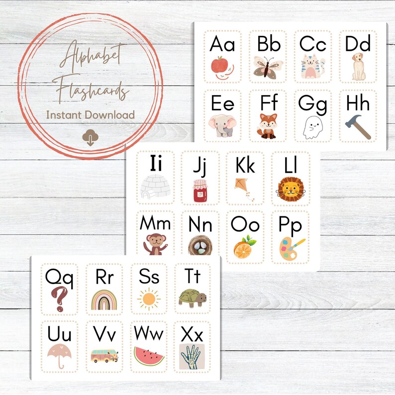 Printable Alphabet Cards, Homeschool, Printable Montessori Flashcards ...
