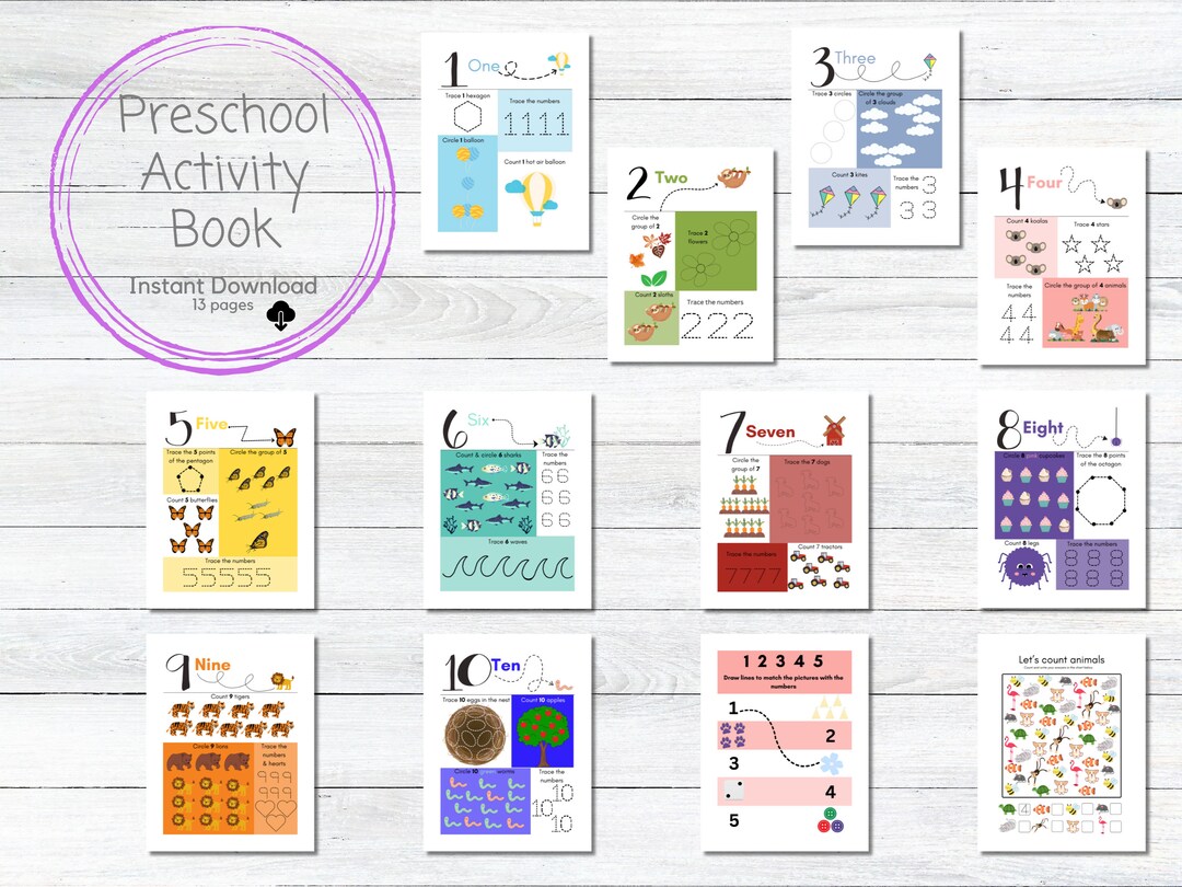 Printable Preschool Activity Book, Homeschool, Preschool Counting ...