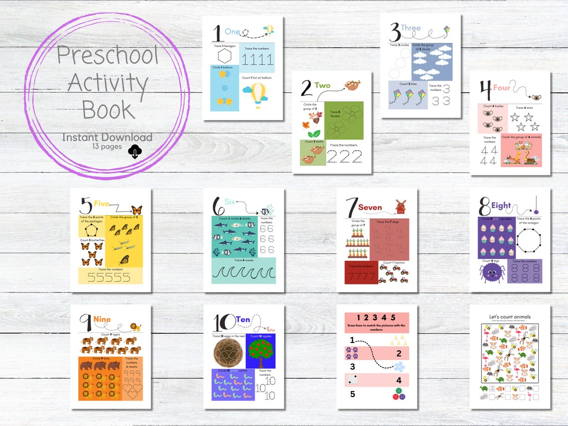 Printable Preschool Activity Book, Homeschool, Preschool Counting ...