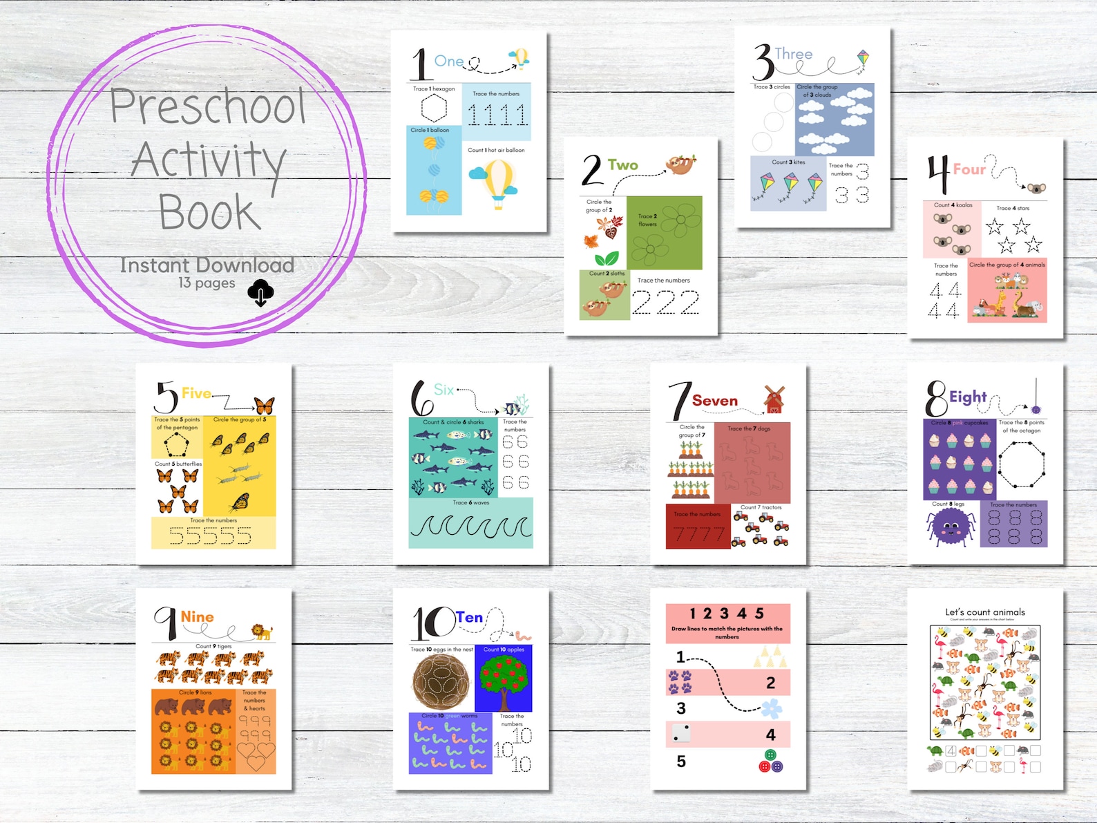 Printable Preschool Activity Book, Homeschool, Preschool Counting ...