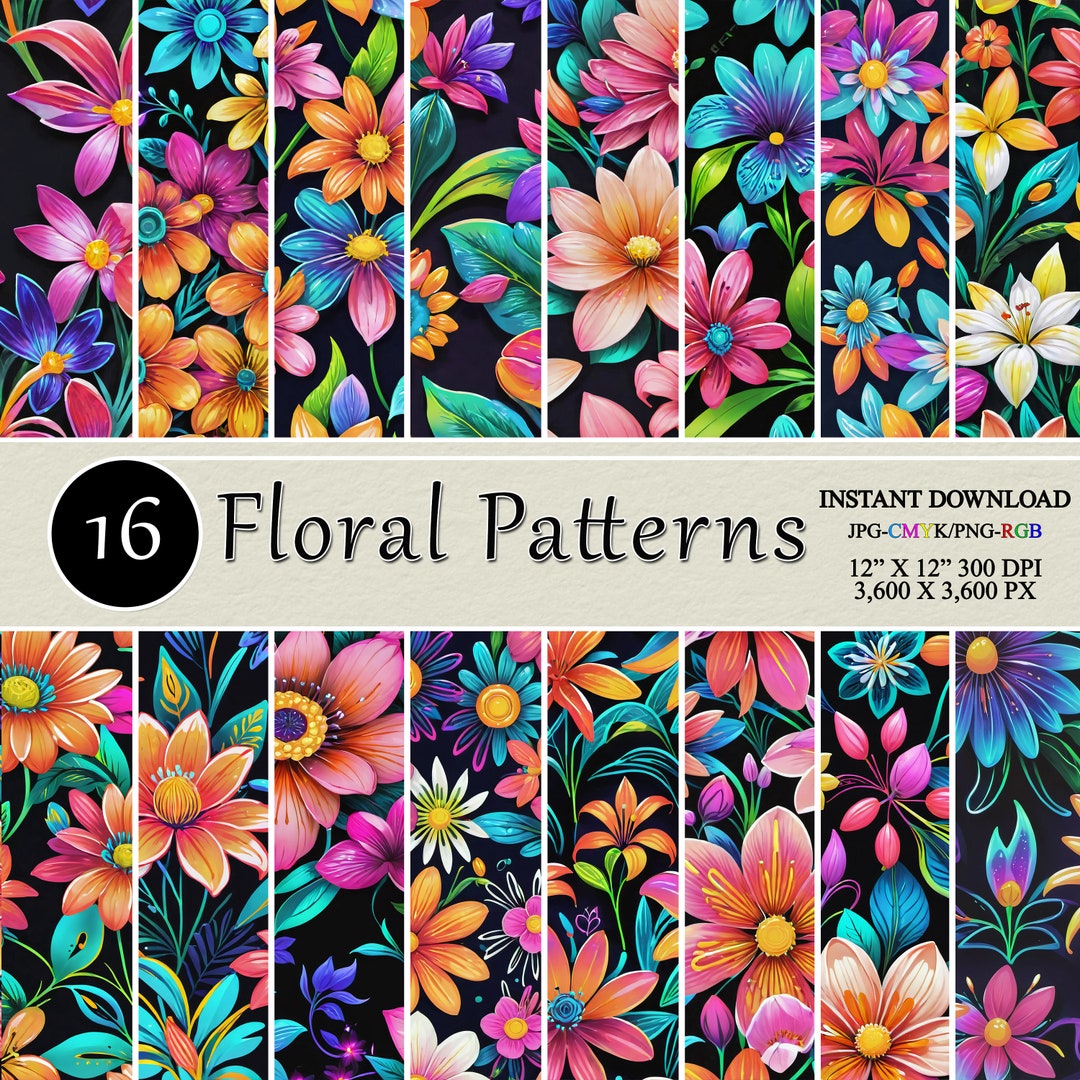 Flowers Digital Paper, Flowers Seamless Pattern, Floral Prints, Flowers ...