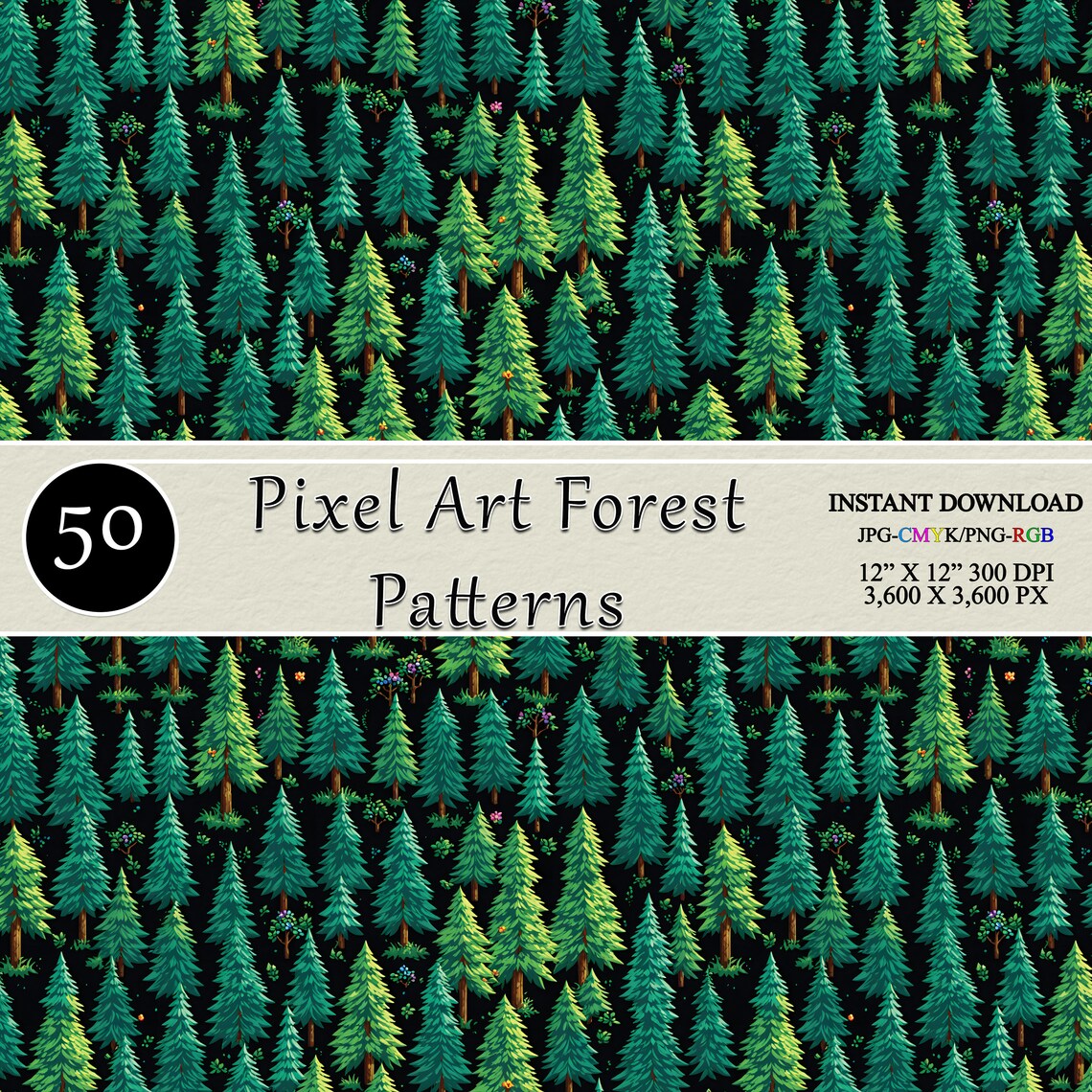 Pixel Art Forest, Pixel Art Nature Seamless Pattern Collection, Pixel ...