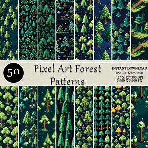 Pixel Art Forest, Pixel Art Nature Seamless Pattern Collection, Pixel ...