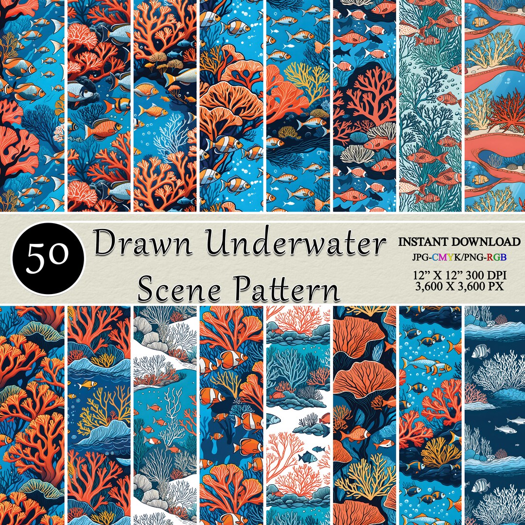 Oceanic Harmony: Seamless Underwater Scene Pattern, Seamless Underwater ...