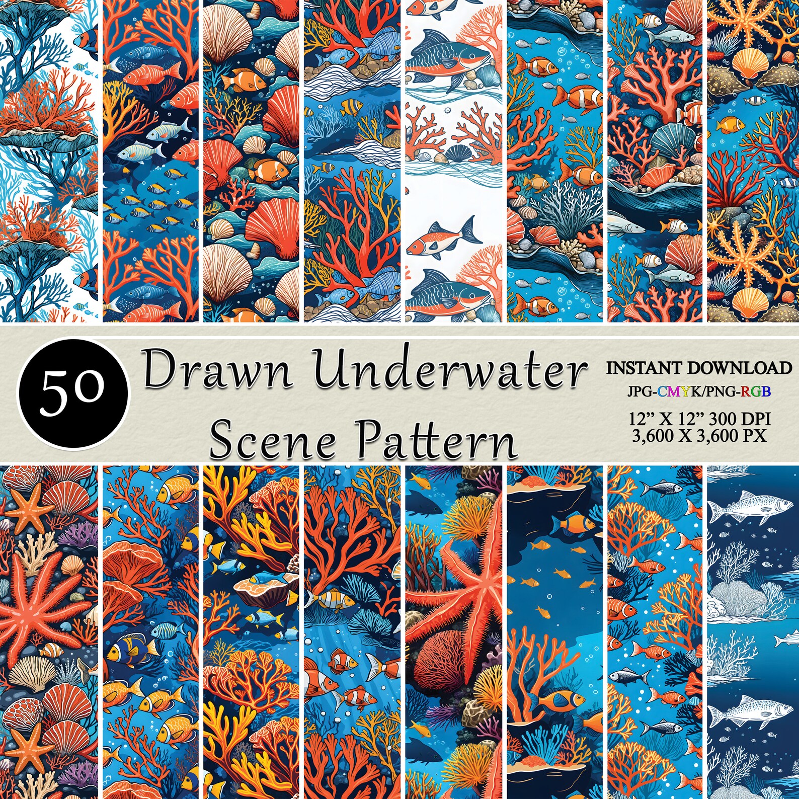 Oceanic Harmony: Seamless Underwater Scene Pattern, Seamless Underwater ...