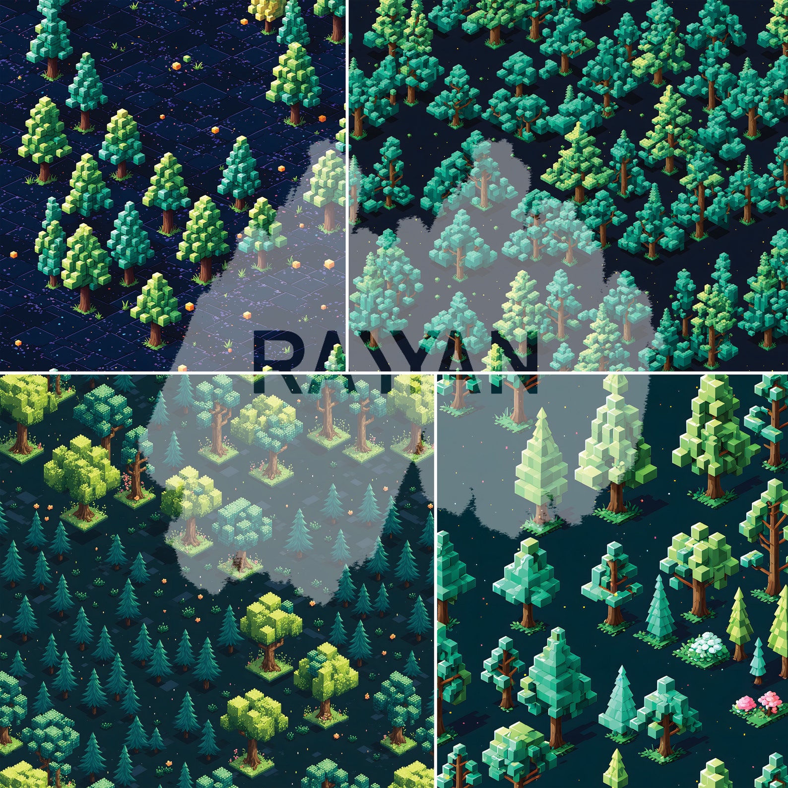 Pixel Art Forest, Pixel Art Nature Seamless Pattern Collection, Pixel ...