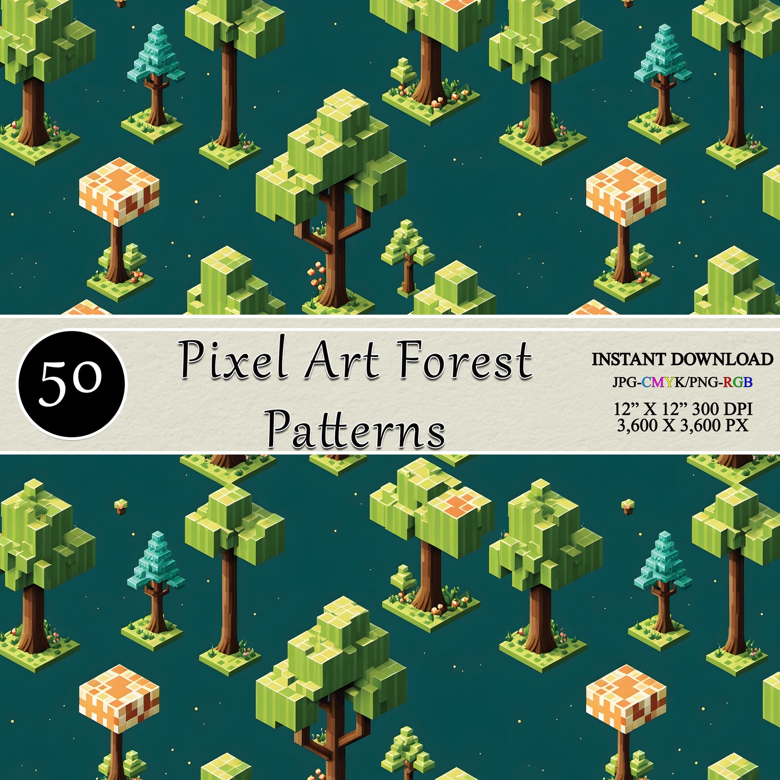 Pixel Art Forest, Pixel Art Nature Seamless Pattern Collection, Pixel ...