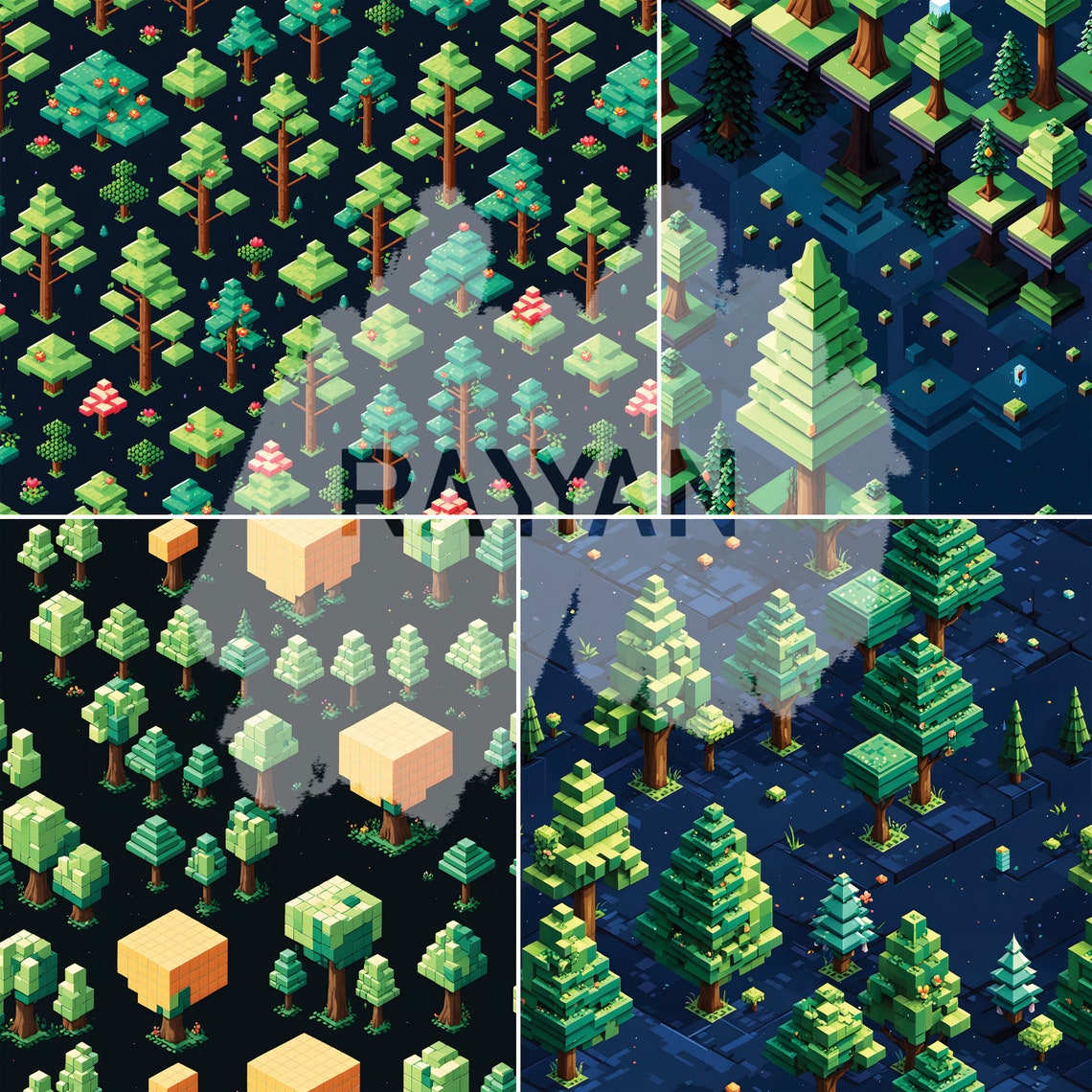 Pixel Art Forest, Pixel Art Nature Seamless Pattern Collection, Pixel ...