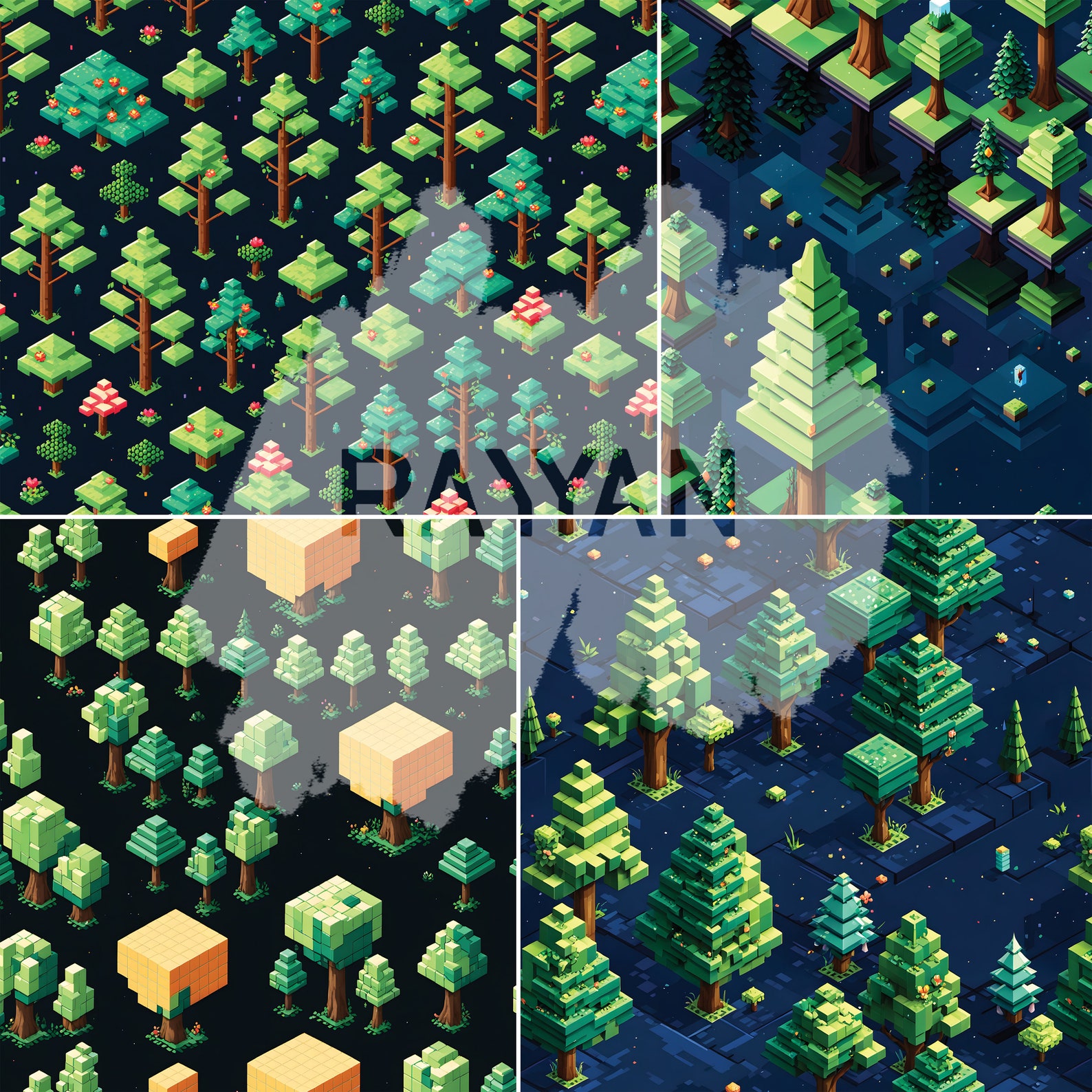 Pixel Art Forest, Pixel Art Nature Seamless Pattern Collection, Pixel ...