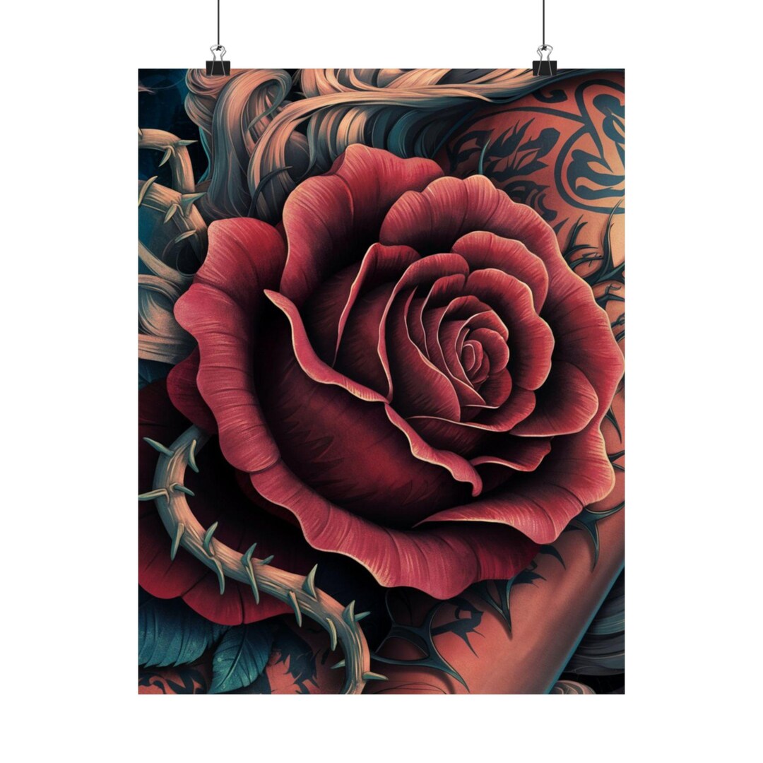 Poster of Big Red Roses Tattoo Matte - Etsy