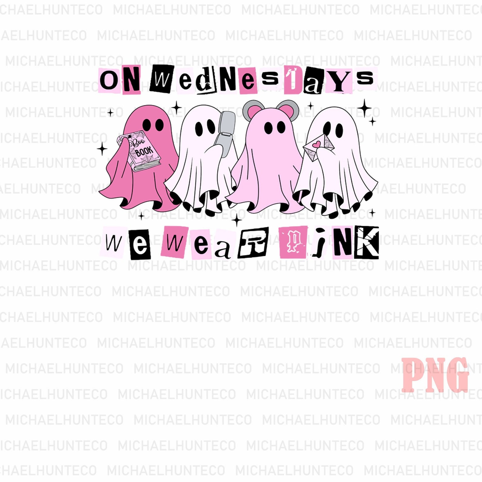 On Wednesday We Wear Pink Halloween Png, Cute Pink Ghost Png, Mean ...