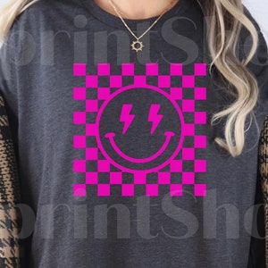 Checkered Smiley DTF Transfer. Ready to Press. Retro Smiley Checkered ...