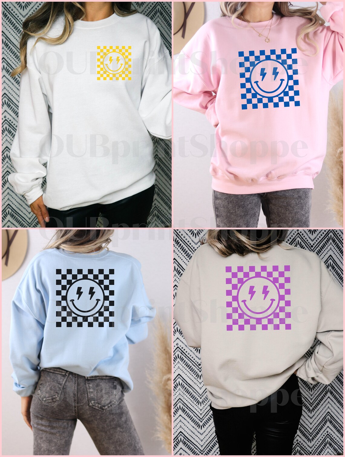 Checkered Smiley DTF Transfer. Ready to Press. Retro Smiley Checkered ...