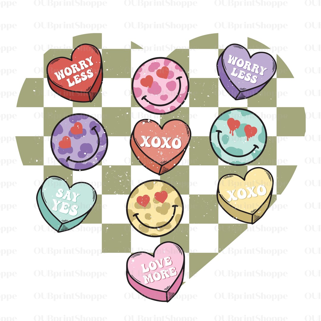 Retro Candy Hearts DTF Transfer. Ready to Press. Valentines Plaid Heart ...