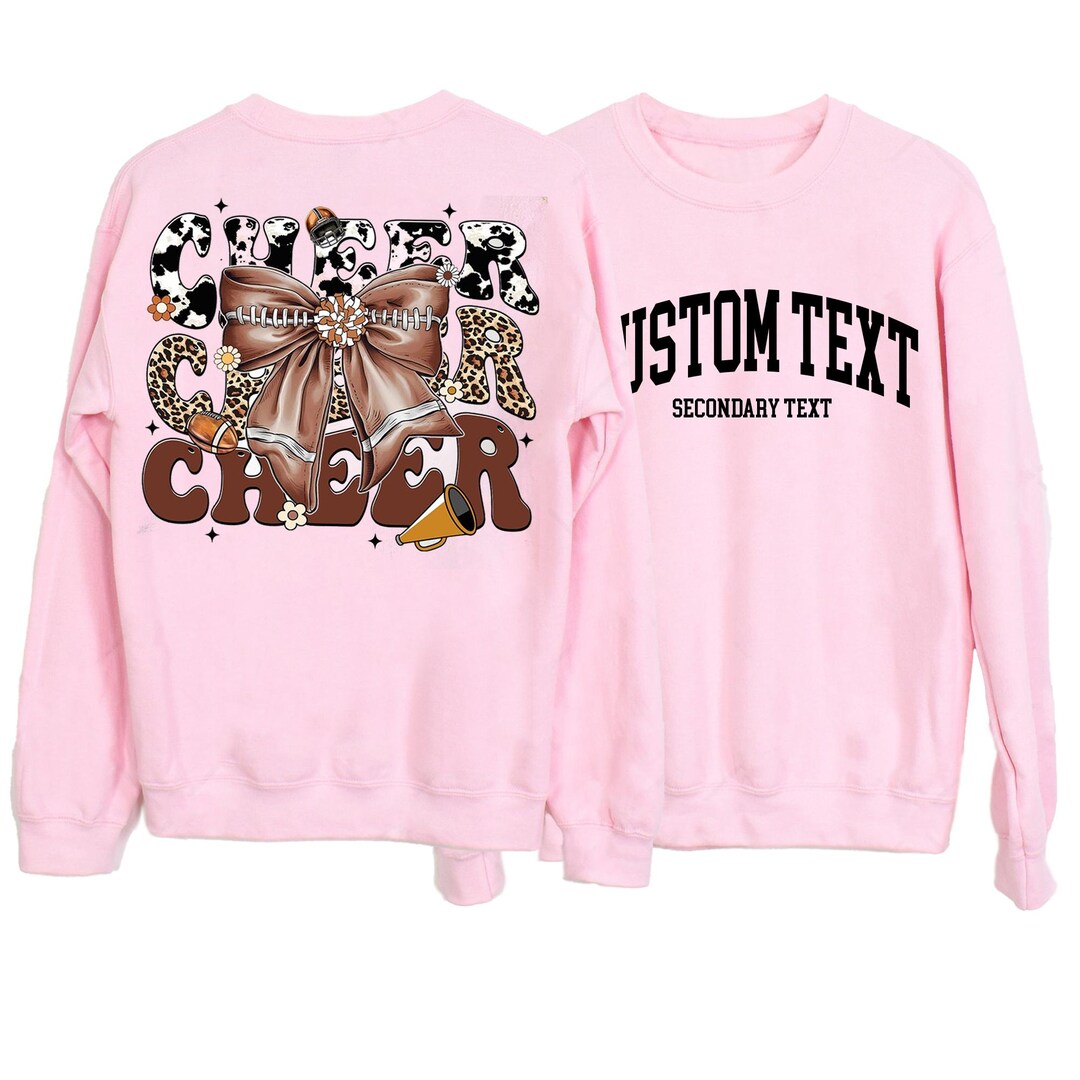 Custom Cheer Shirt With Varsity Text Front - Coquette Bow and Football ...