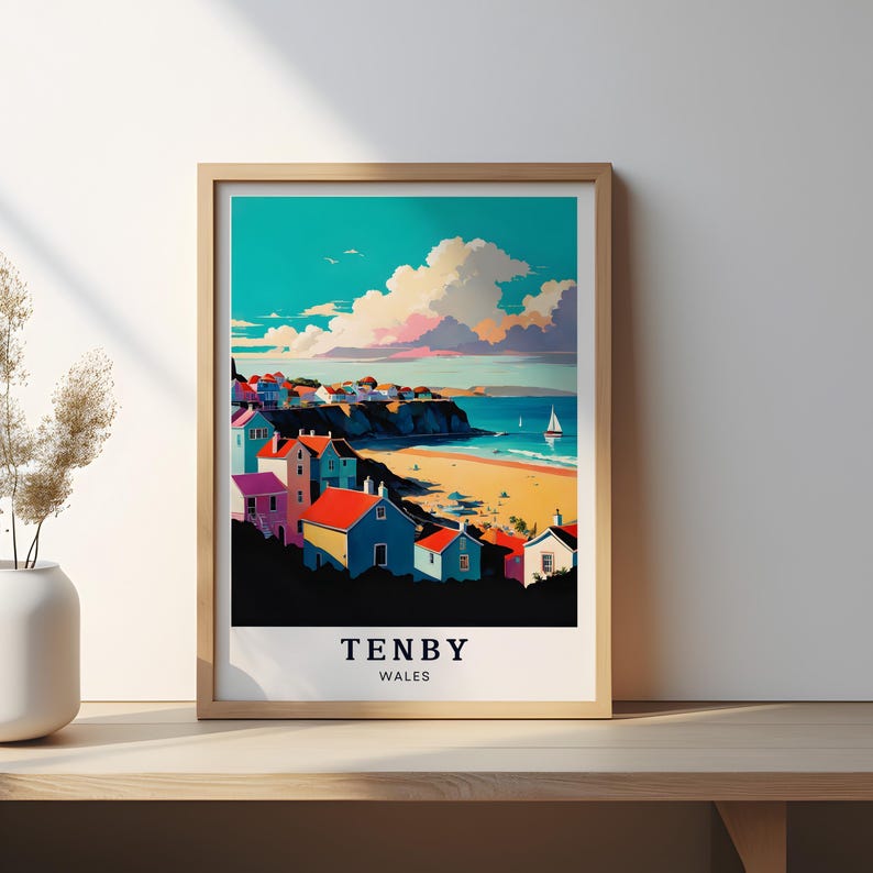 Tenby Poster, Wales Poster, Colorful Coastal Town Wall Art Decor - Etsy