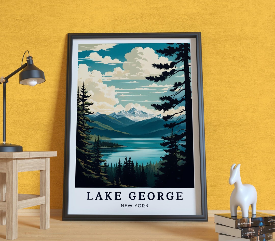 Lake George Poster, New York Print, Adirondack Mountains Art, Scenic ...