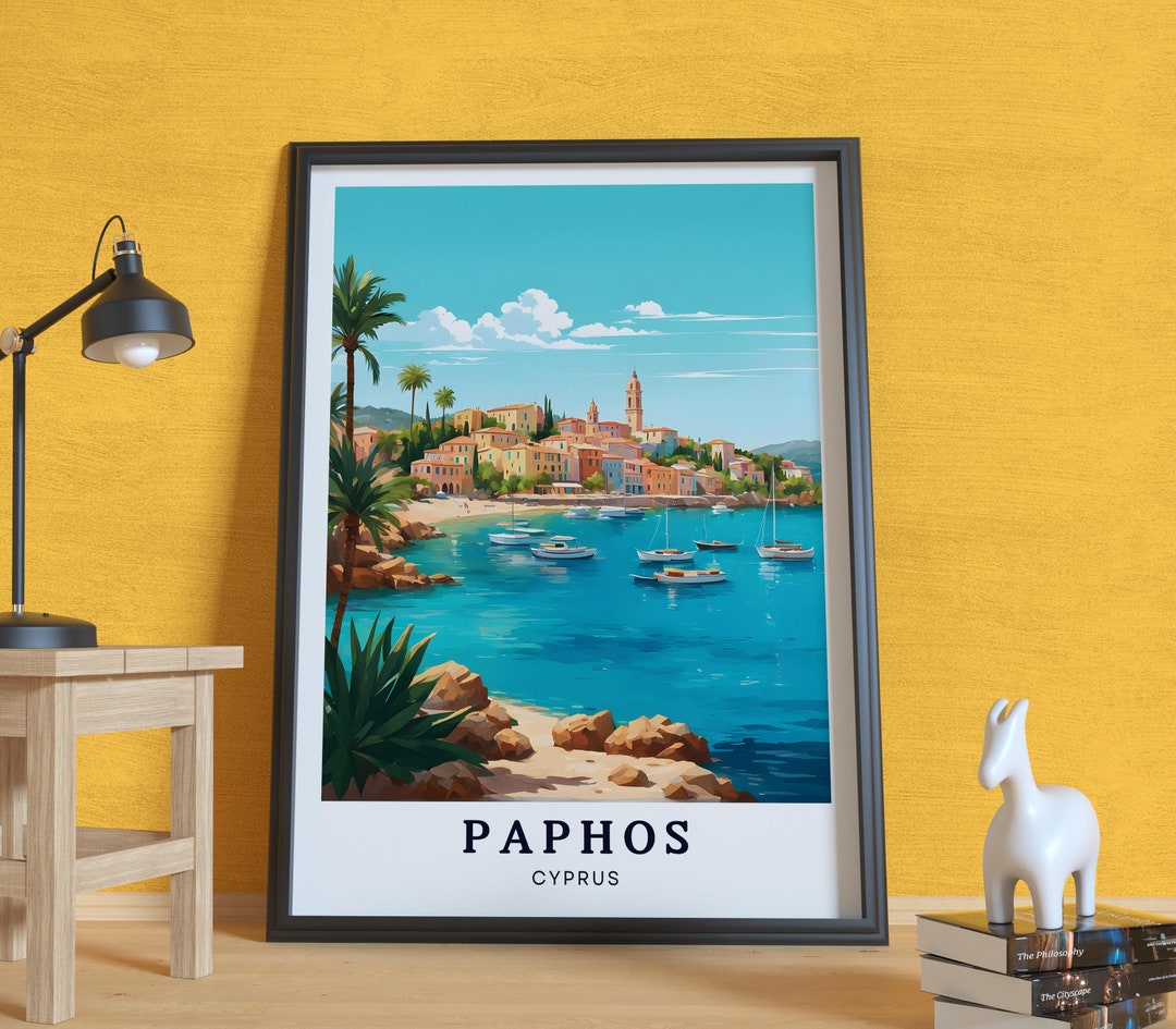 Paphos Poster, Cyprus Print, Mediterranean Coastal Wall Art, Travel ...