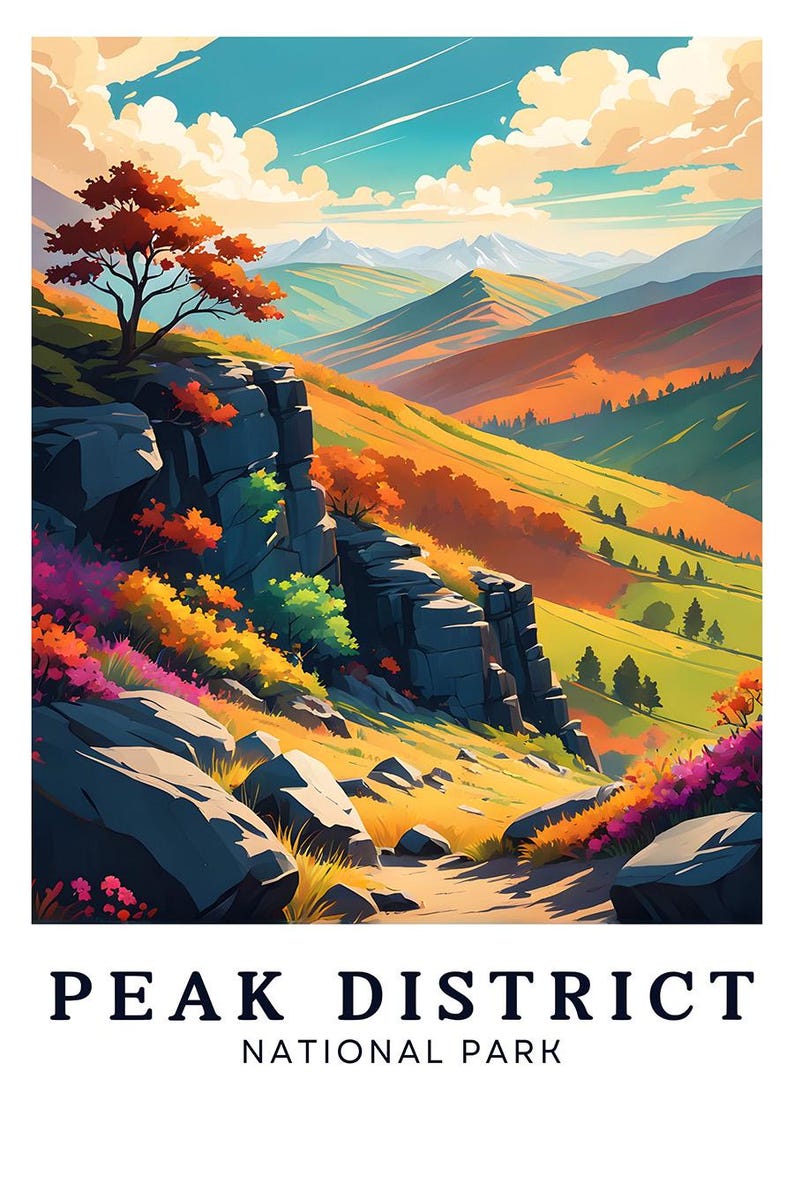 Peak District Travel Poster, National Park Travel Print, Peak District ...