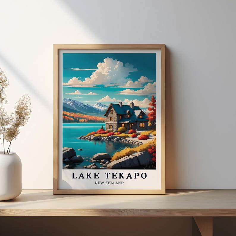 Lake Tekapo Poster, New Zealand Poster, Scenic Lakeside Art, Alpine ...