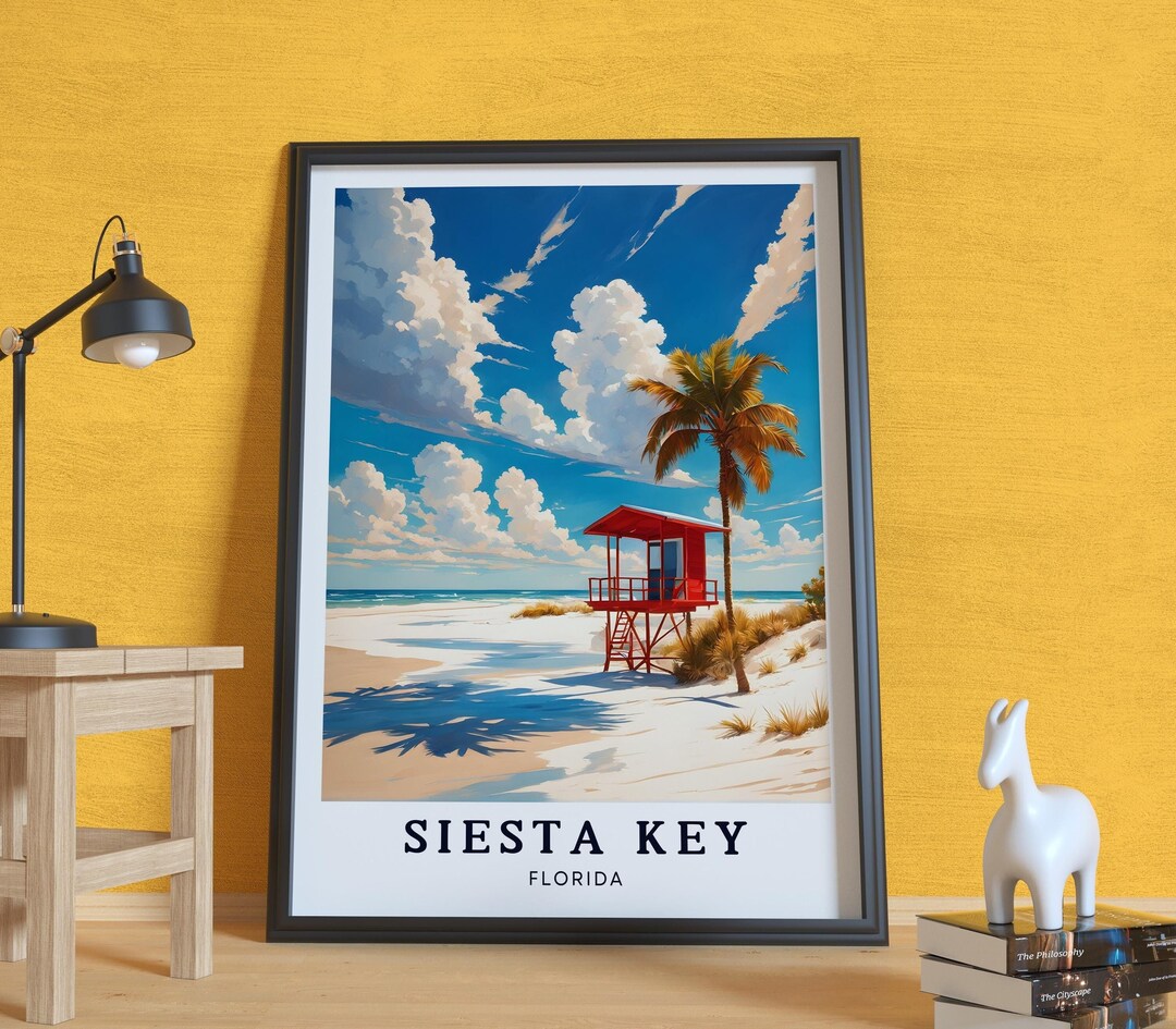 Siesta Key Travel Poster, Florida Beach Sunset Print, Lifeguard Stand ...
