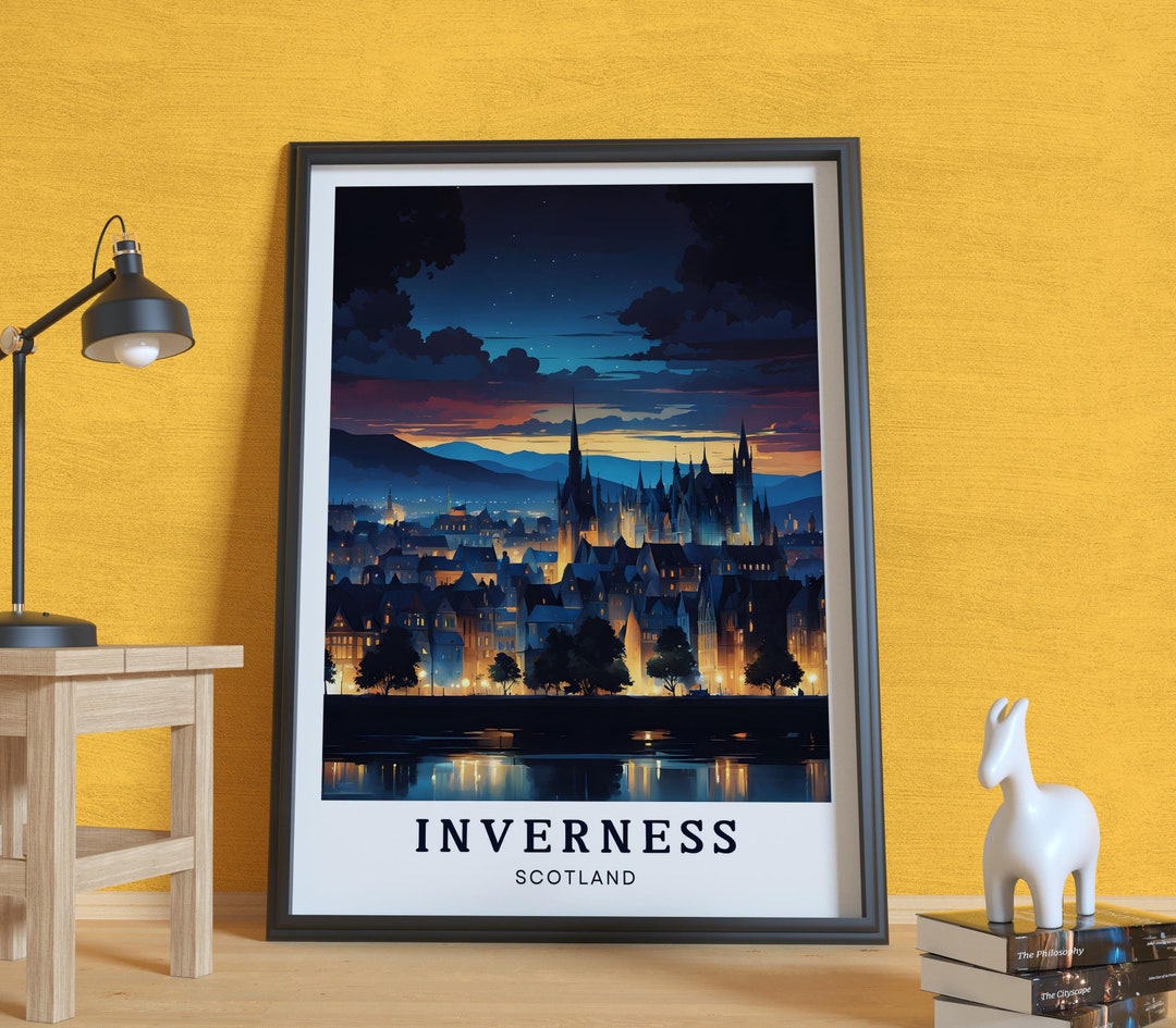 Inverness Poster, Scotland Poster, Night Skyline Art, Night City Wall ...