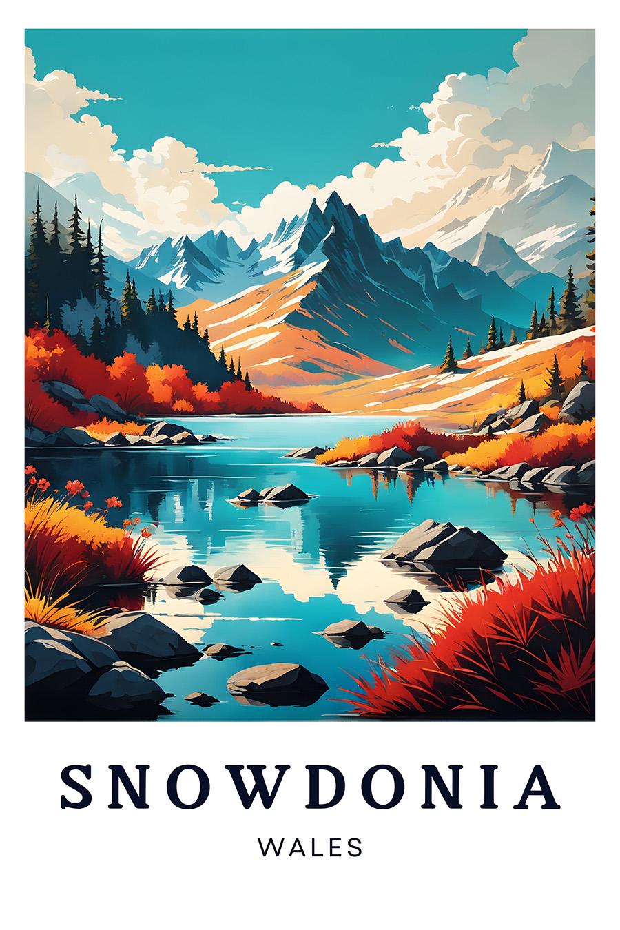 Snowdonia Poster, Wales Print, Majestic Mountain Landscape, Wall Art ...