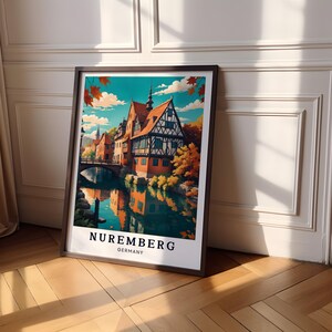 Nuremberg Poster, Germany Print, Historic Architecture and Canal, Wall ...