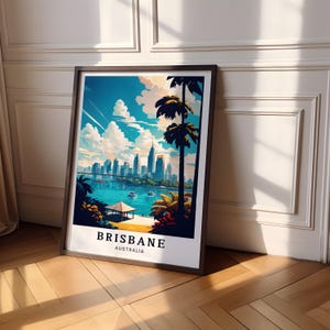 Brisbane Poster, Australia Print, Cityscape Wall Art, Tropical Travel ...
