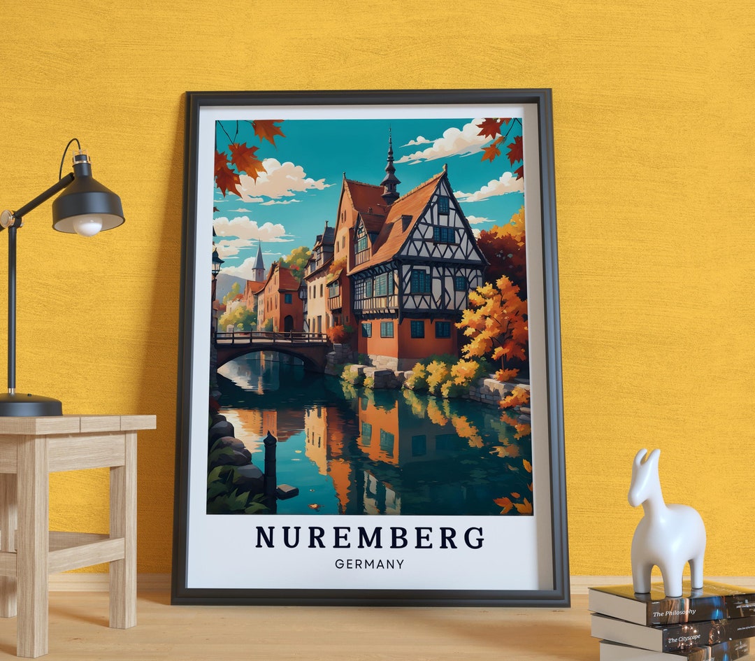 Nuremberg Poster, Germany Print, Historic Architecture and Canal, Wall ...