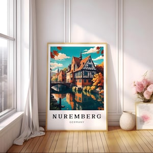 Nuremberg Poster, Germany Print, Historic Architecture and Canal, Wall ...