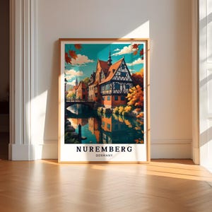 Nuremberg Poster, Germany Print, Historic Architecture and Canal, Wall ...