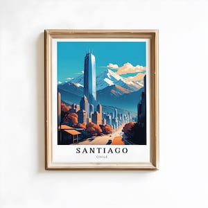 Santiago Travel Poster, Chile Travel Print, City Skyline With Andes ...