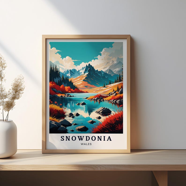 Snowdonia Poster, Wales Print, Majestic Mountain Landscape, Wall Art ...