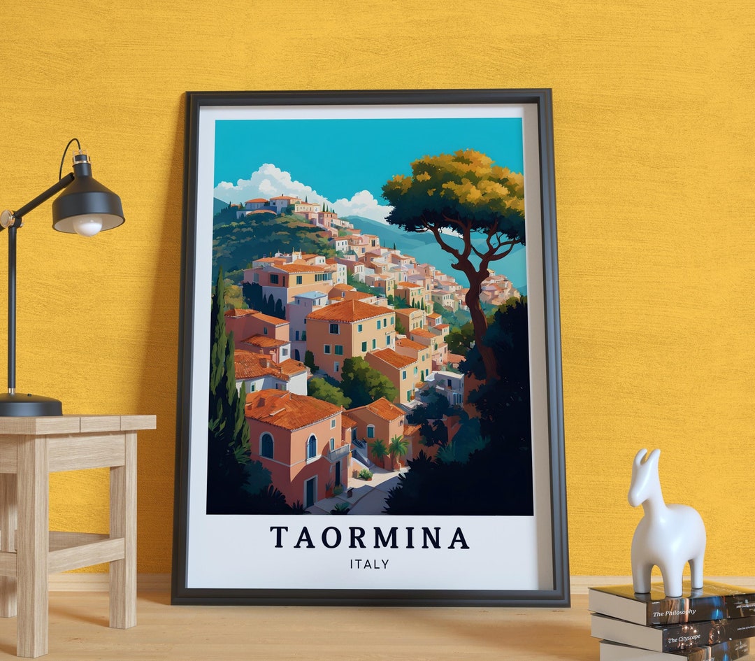 Taormina Poster, Italy Print, Mediterranean Village Charm, Wall Art ...