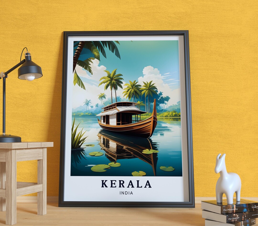 Kerala Poster, India Print, Houseboat Backwaters, Travel Wall Art - Etsy