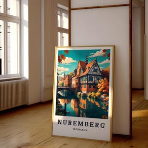 Nuremberg Poster, Germany Print, Historic Architecture and Canal, Wall ...