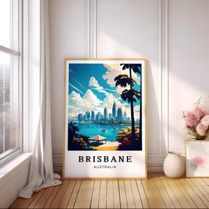 Brisbane Poster, Australia Print, Cityscape Wall Art, Tropical Travel ...