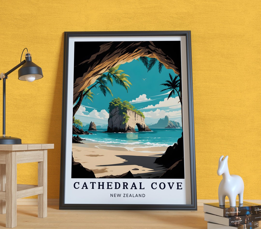 Cathedral Cove Poster, New Zealand Poster, Stunning Coastal Paradise ...