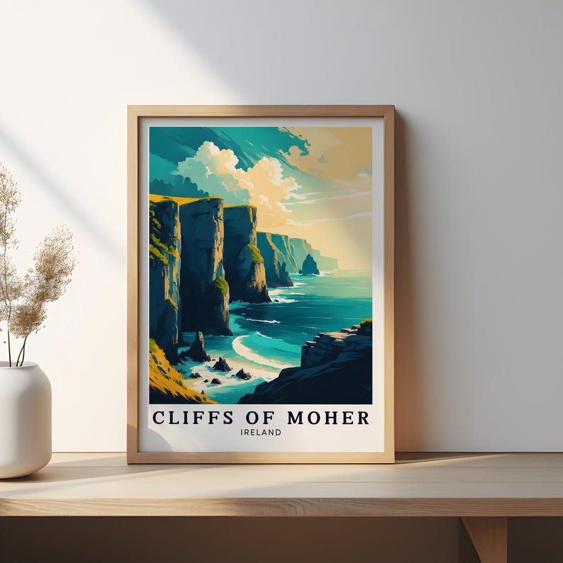 Cliffs of Moher Travel Poster, Ireland Travel Print, Moher Cliffs, Wall ...