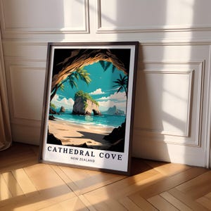 Cathedral Cove Poster, New Zealand Poster, Stunning Coastal Paradise ...