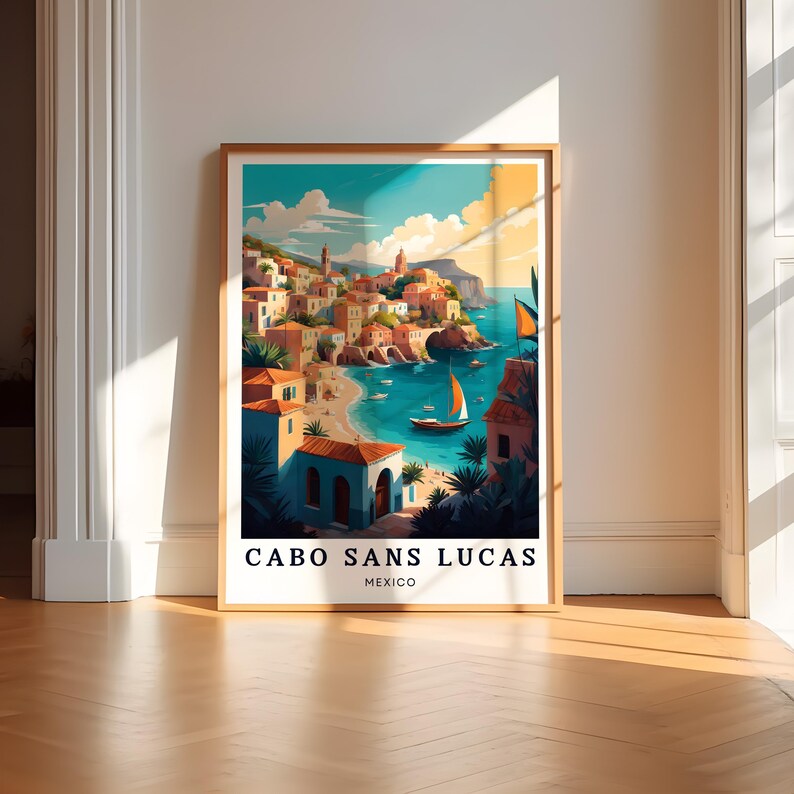 Cabo Sans Lucas Poster, Mexico Poster, Coastal Village Scenic Wall Art ...