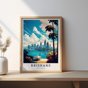 Brisbane Poster, Australia Print, Cityscape Wall Art, Tropical Travel ...