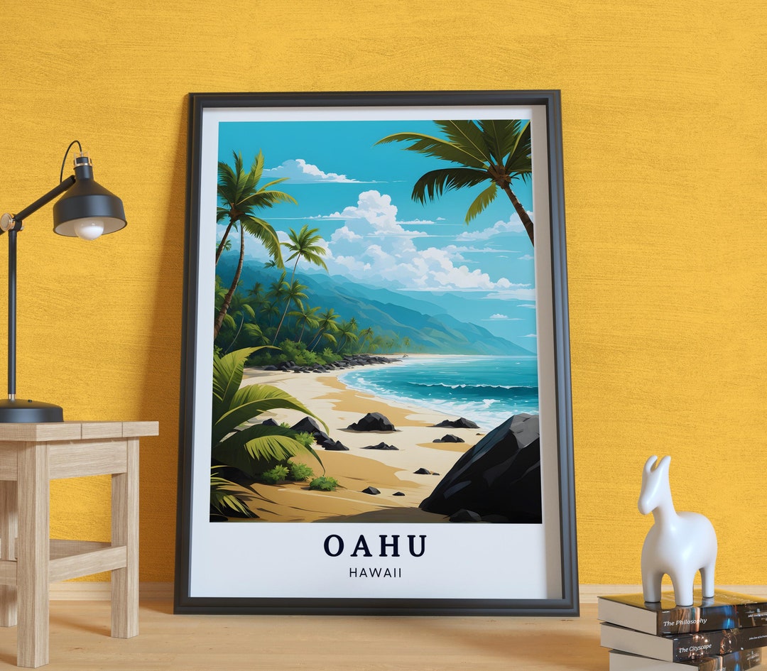 Oahu Poster, Hawaii Poster, USA Poster, Tropical Beach Wall Art Decor ...